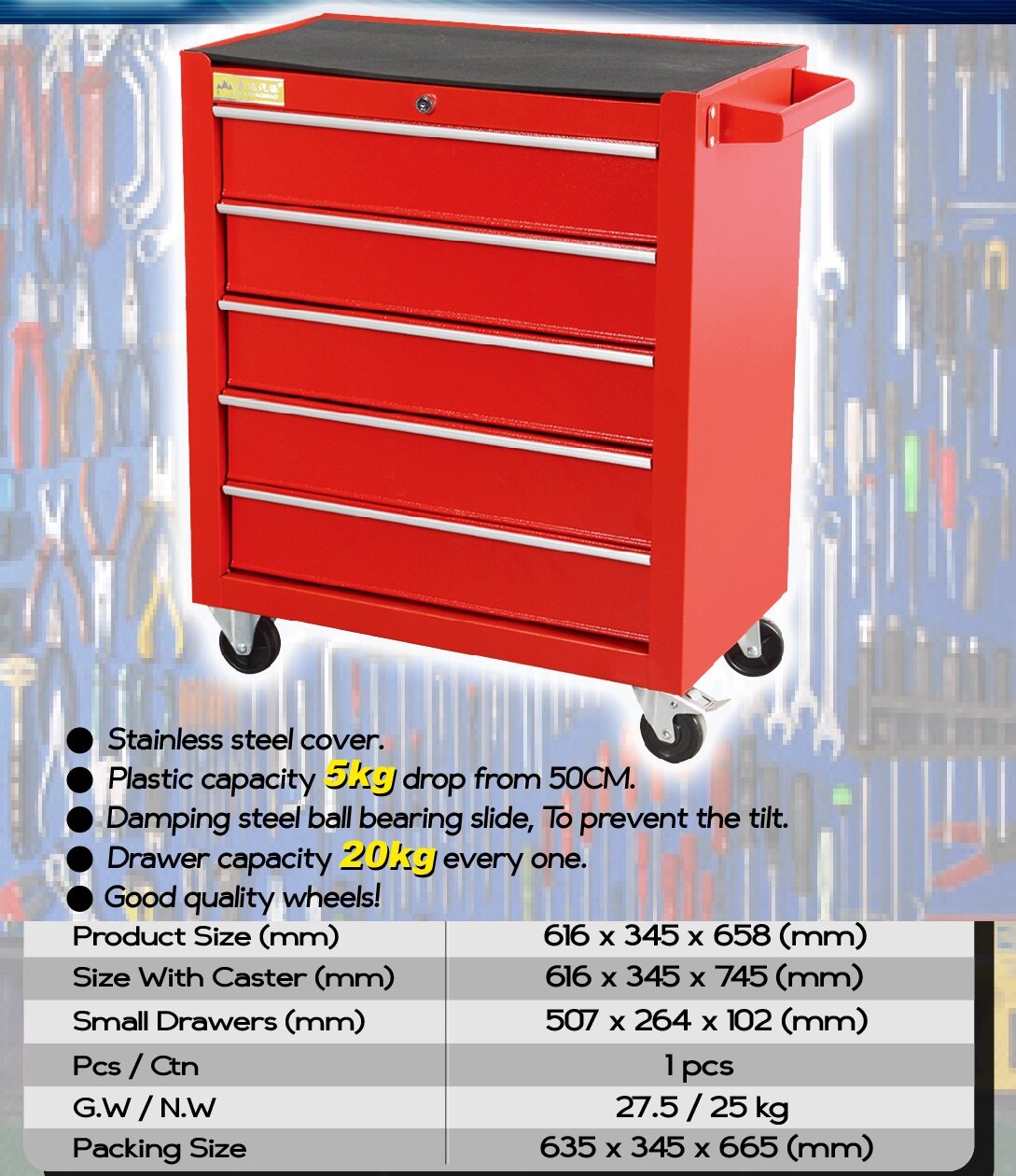 tool 5 drawer cabinet trolley wheel cart | Lazada