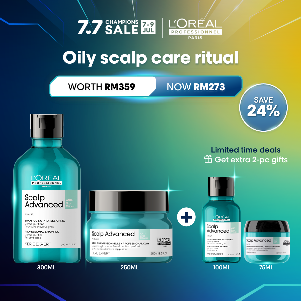 [7 9 July Only] Loreal Professionnel Scalp Advanced Anti Oiliness Set