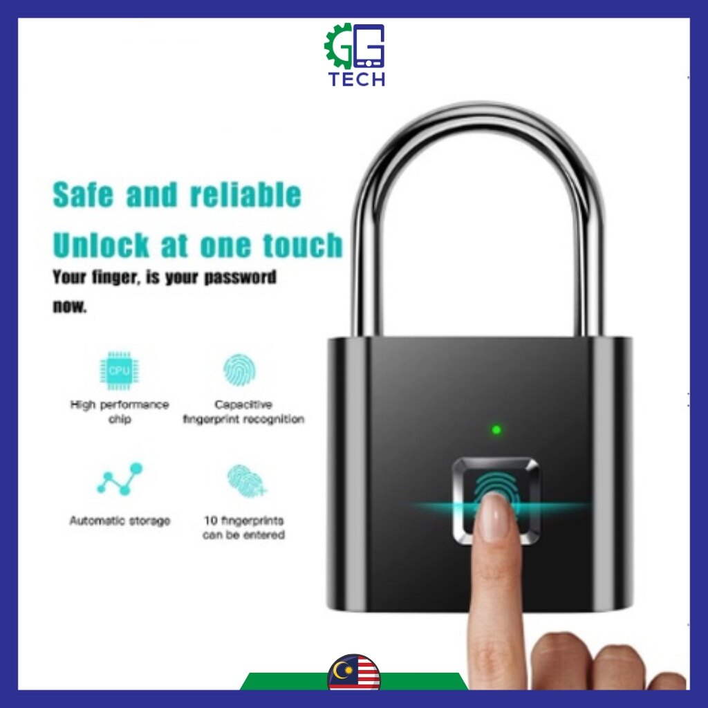 USB Rechargeable Door Smart Lock Fingerprint Padlock Quick Unlock Zinc ...