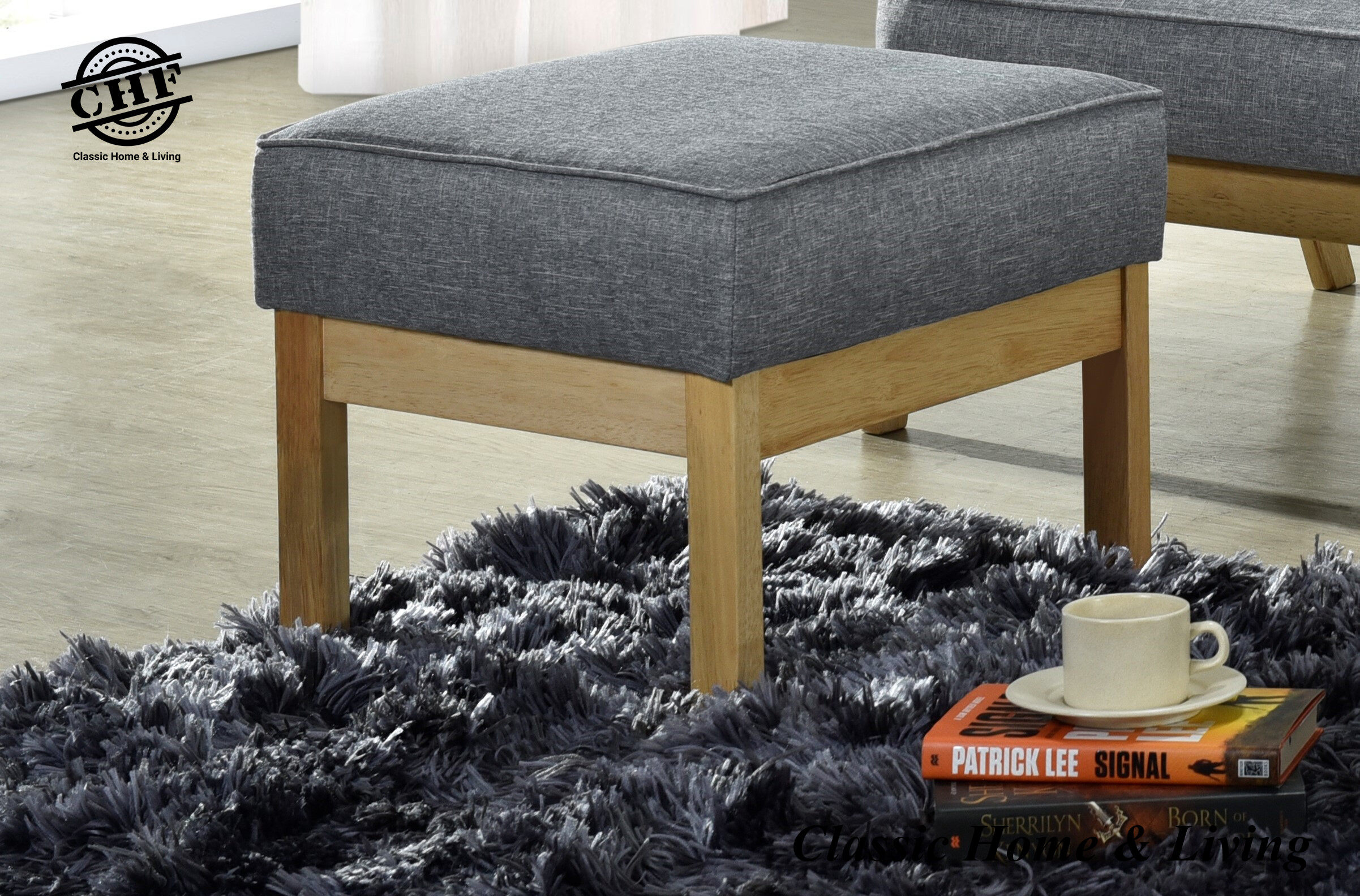 Upholstered Stool Bench Chair with Solid Rubberwood Frame /Thick Foam ...