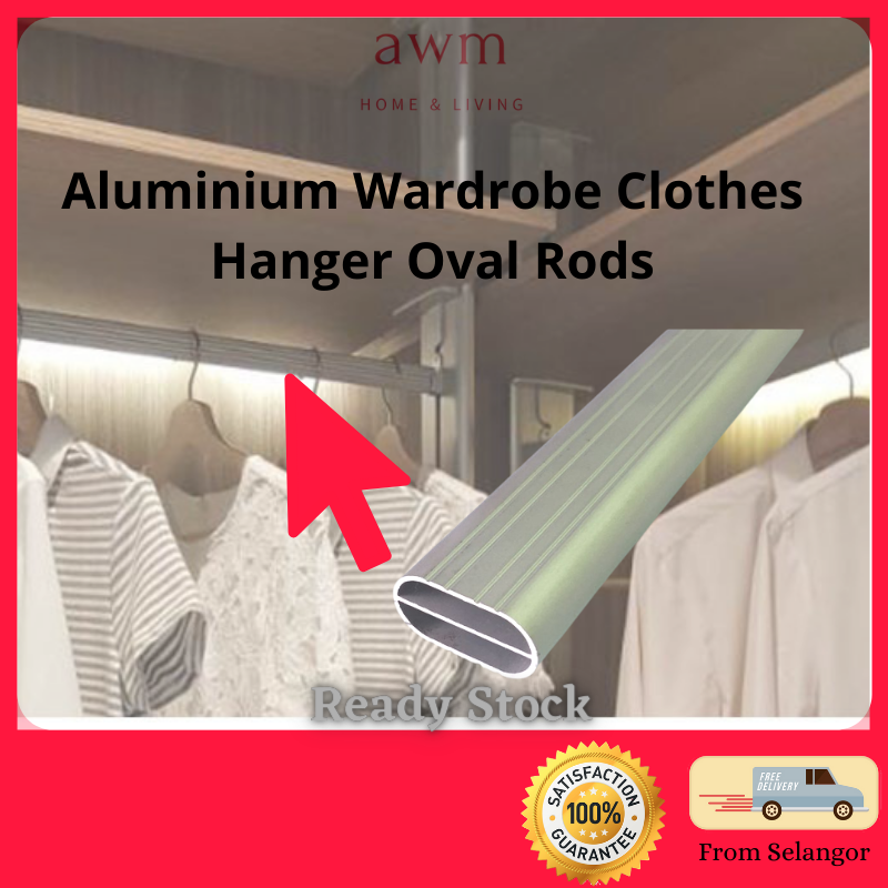 AWM Clothes Hanger Rod Oval Pipe Aluminium Bar Kabinet Baju Wardrobe ...
