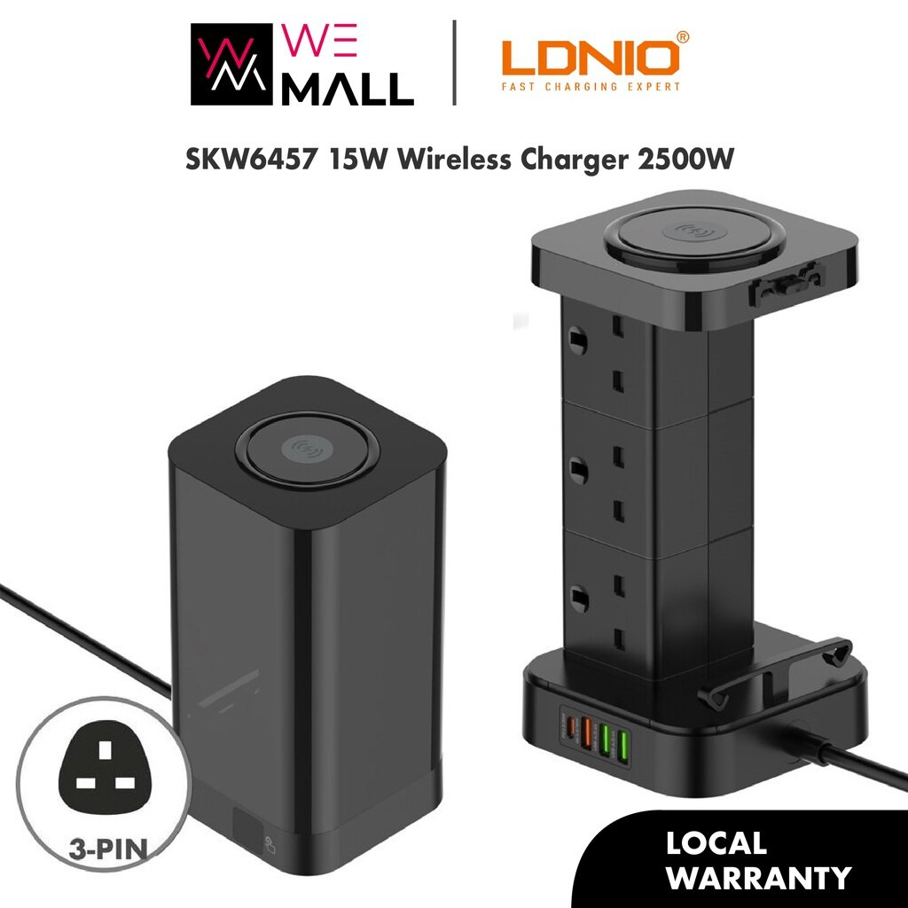 LDNIO SKW6457 15W Wireless Charger 2500W Tower Extension Power Socket ...