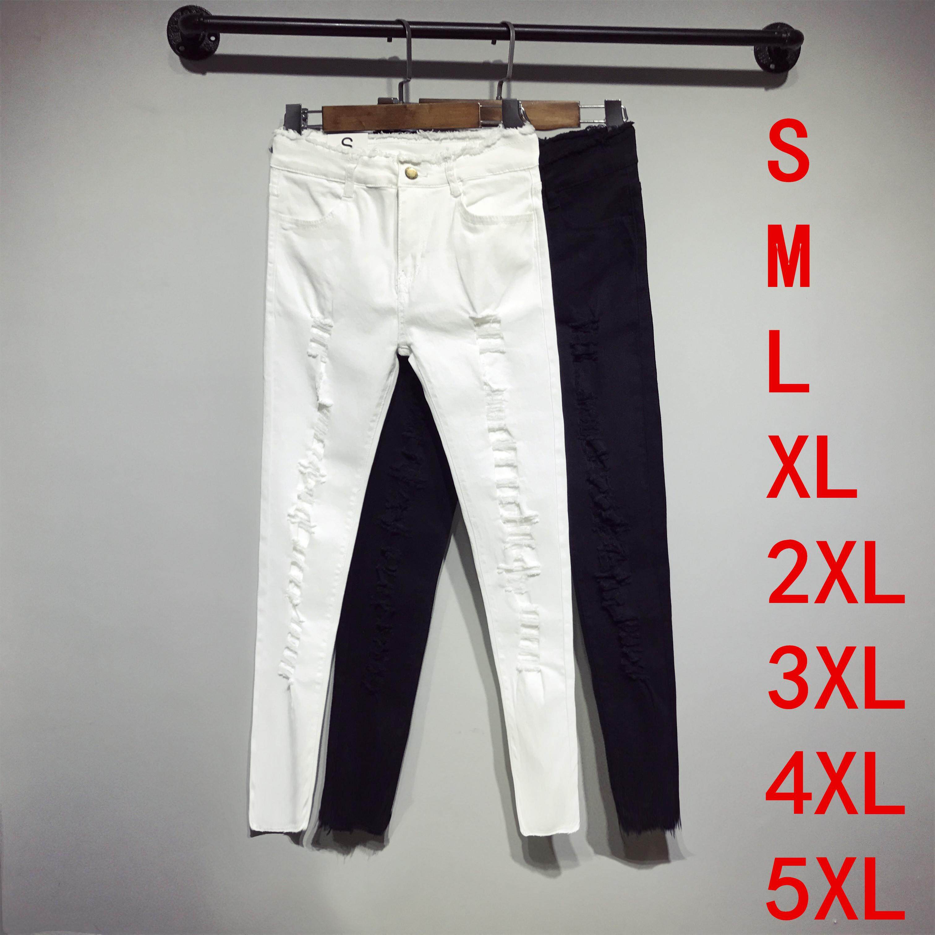 Korean Style Women Skinny Ripped Jeans S 5xl Plus Size Slim Fit Pencil