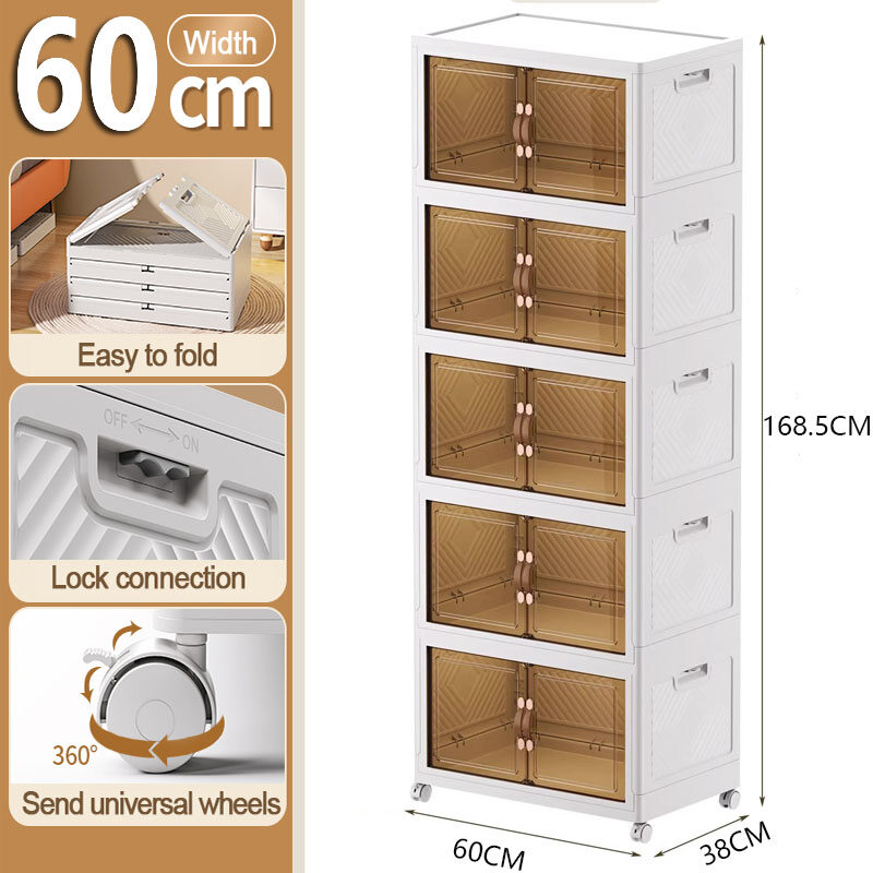 SIVASS 50/60CM Wide Foldable Stackable Plastic Storage Cabinet Cabinet ...