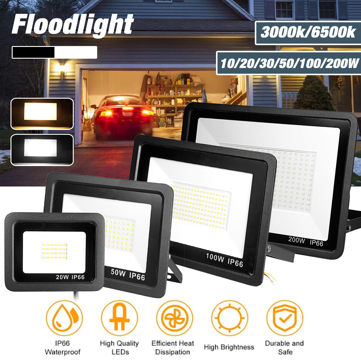 LED ฟลัดไลท์กลางแจ้งภูมิทัศน์ Floodlight IP66กันน้ำชิป LED SMD 2835 Spotlight Lamp-10w/20W/30W ...