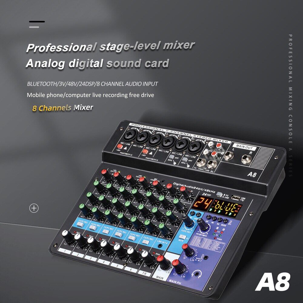 การ์ดเสียง A8คอนโซลผสมเสียงบอร์ดโต๊ะเสียงพร้อม MP3ดิจิตอล Bluetooth USB ...