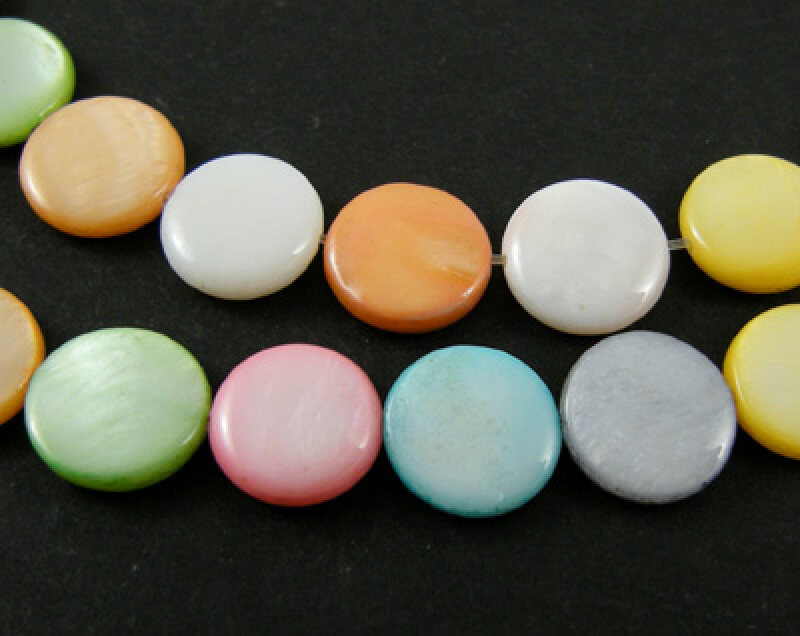 40/Strand Natural Shell Beads Strands Dyed Flat Round Mixed Color 10mm ...