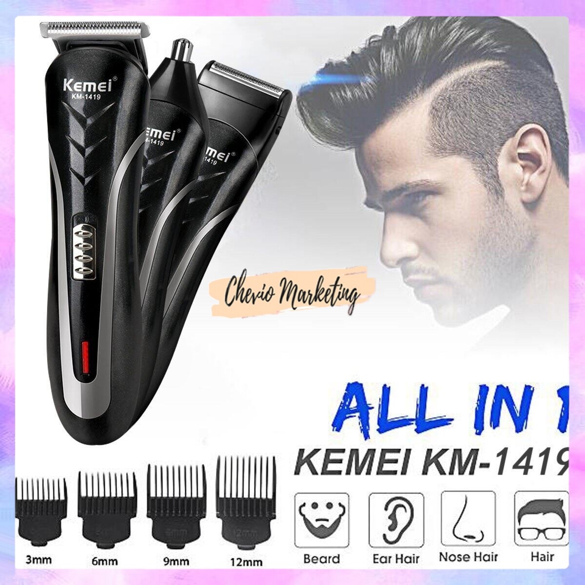 KEMEI KM1419 KM-1419 3 IN1 Rechargeable Electric Professional Hair Clipper / Nose Trimmer ...