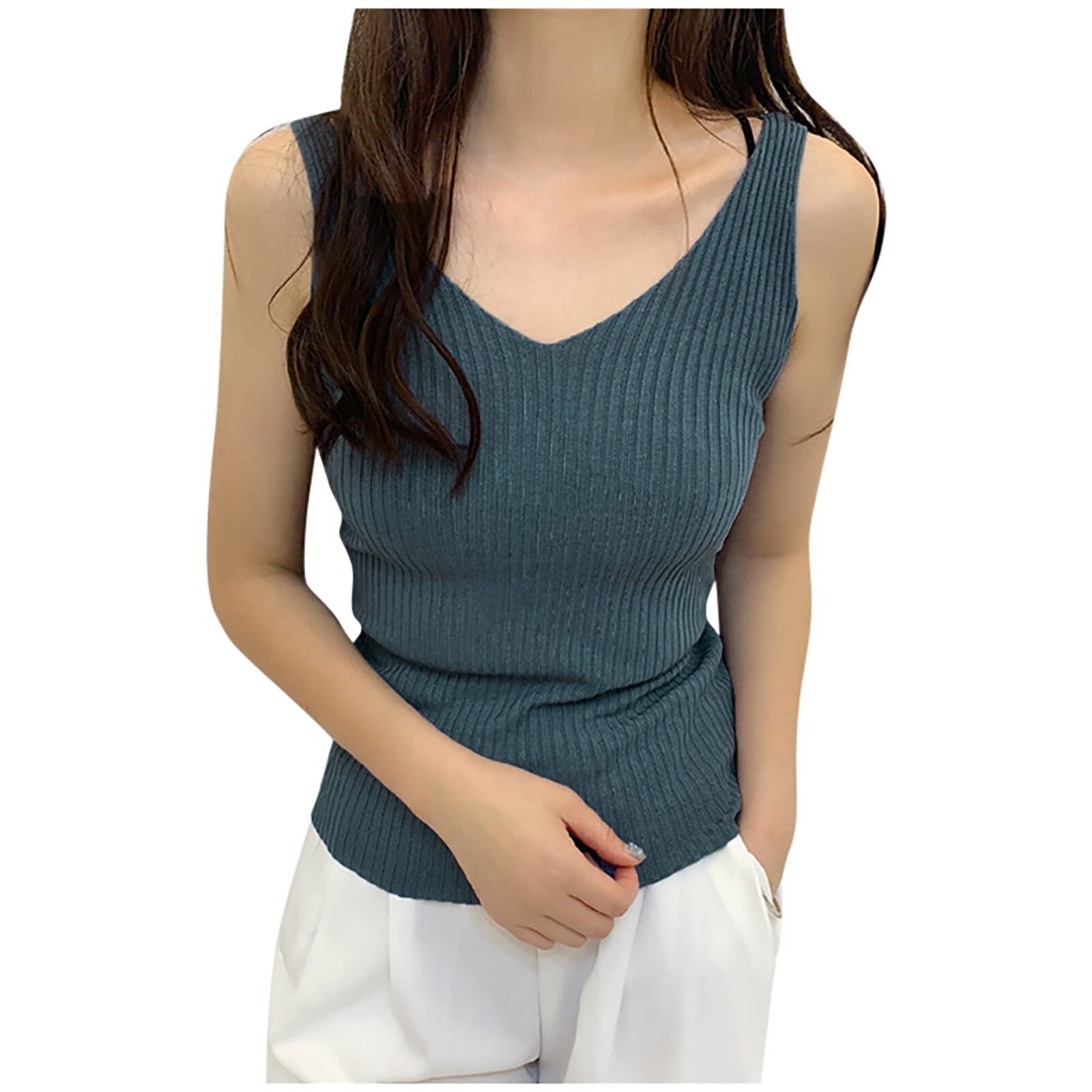 Long Fashion Knitted Sexy Women Sleeveless Casual Vest V Neck Ladies
