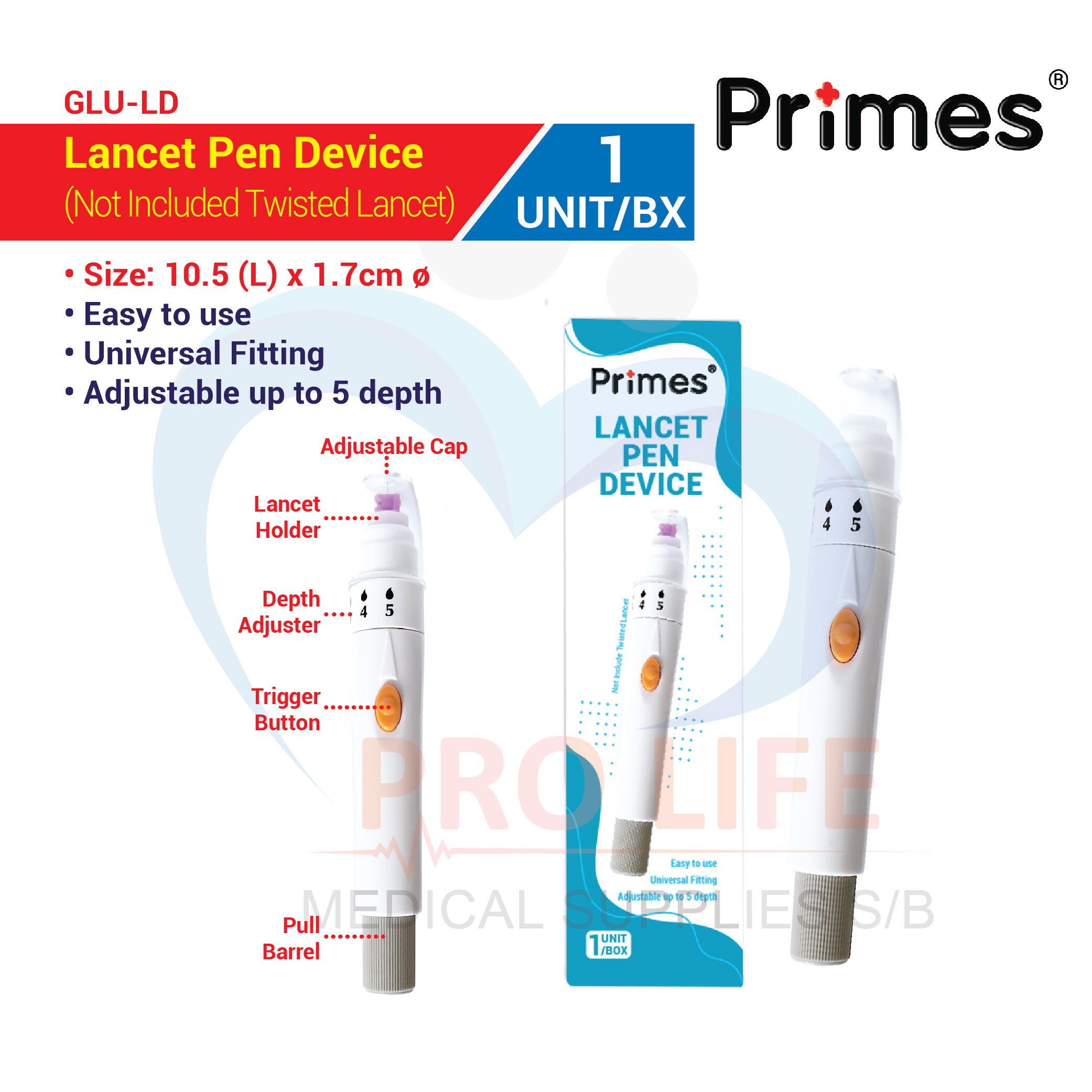 Primes Lancet Pen Device Diabetes 5 Adjustable Depth (GLU-LD) | Lazada