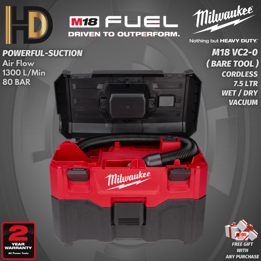 Milwaukee M18 VC2 Portable Multi Function Wet & Dry Vacuum 7.5L / Dust ...
