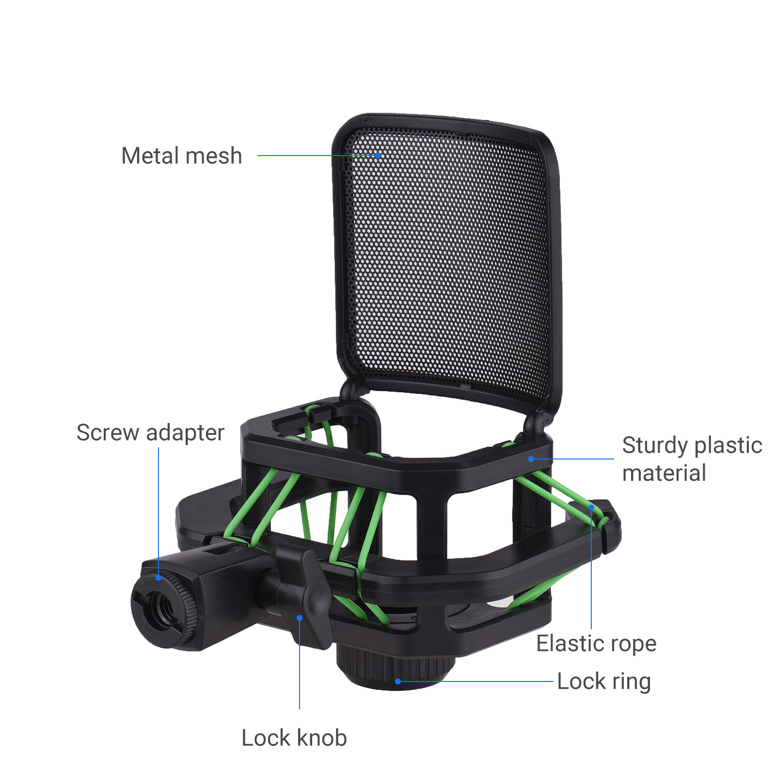พลาสติกไมโครโฟน Shock Mount Anti-ไมค์สั่นผู้ถือขาตั้งโลหะ Pop Filter สก ...