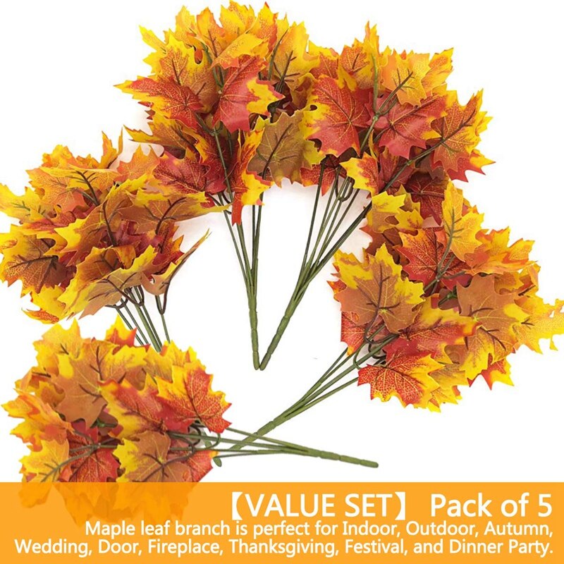 Artificial Maple Leaves Branches Autumn Leaves 5 Bundles Fall ...