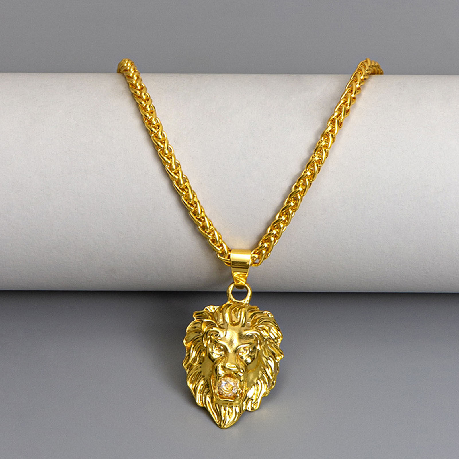 316L สแตนเลส Lion Head สร้อยคอจี้ Mens Gold RU Hot Link Chain Andamp ...