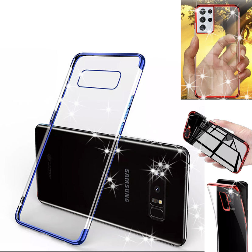 For Samsung Galaxy Note 8 Electroplated Frame Clear Crystal Ultra Slim ...