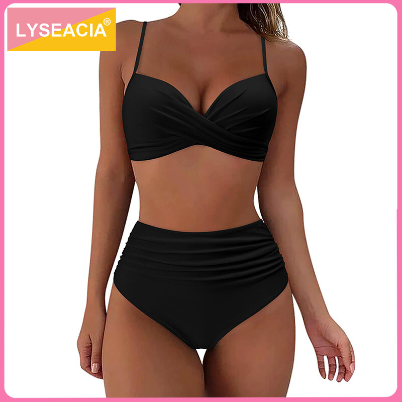 LYSEACIA 10สีชุดว่ายน้ำสตรีบิกินี่สุดเซ็กซี่ดันบิกินีเอวสูงบุนวมชุดว่ายน้ำดอกไม้ชุดชายหาดชุดว่าย ...