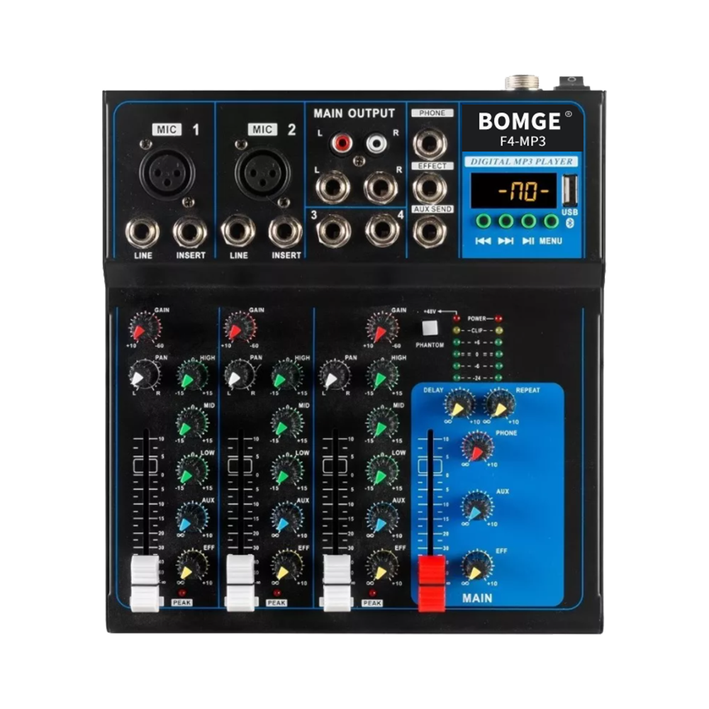 BOMGE F7 Bluetooth Portable Audio Mixer w/USB DJ Sound Mixing Console ...