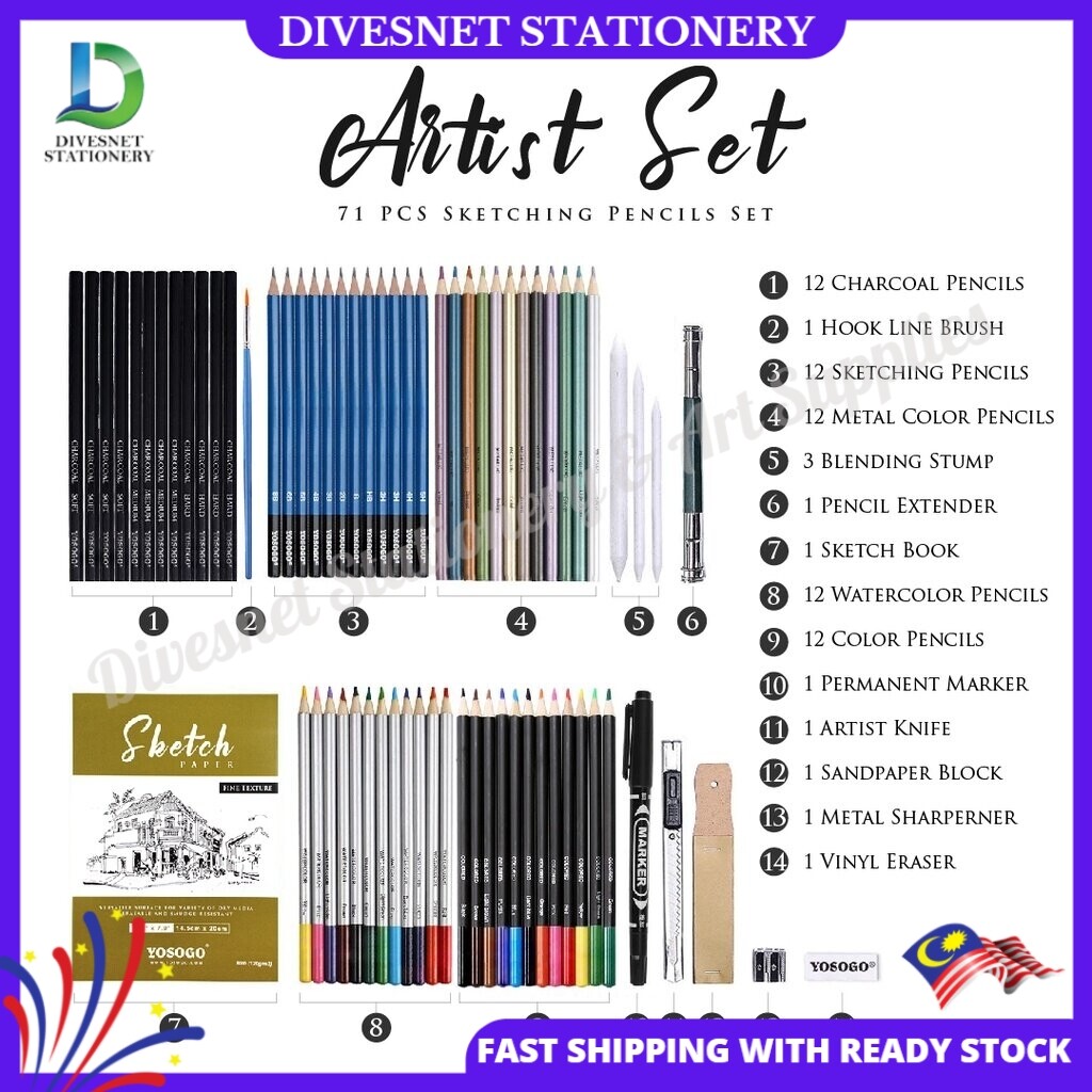 Yosogo Drawing & Sketching Pencil Set - Color Pencil Sketch Book ...