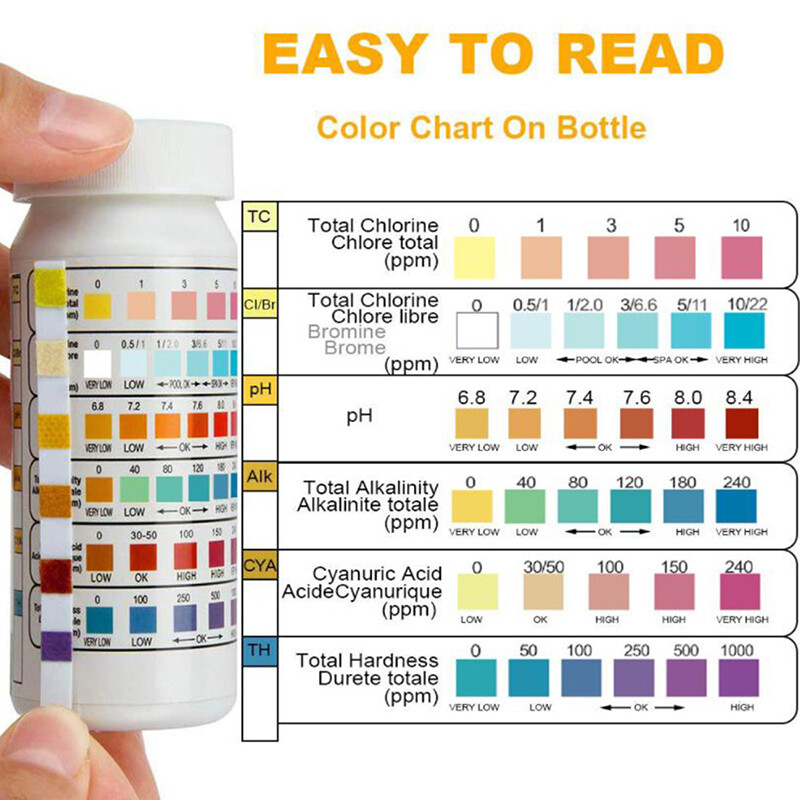 [Buy 4 get 4%]6 In 1 Multipurpose Chlorine PH Test Strips SPA Swimming ...