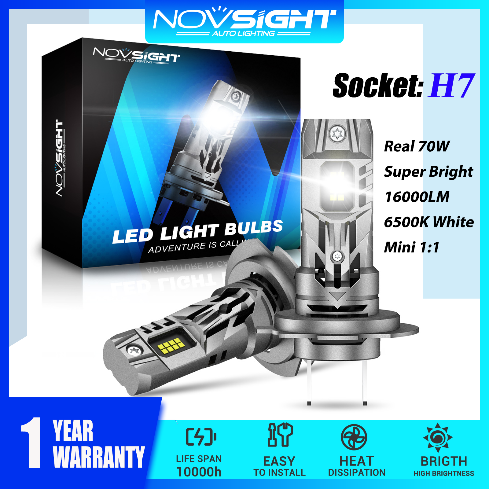 Novsight N63 LED Lights for Car H7 LED Headlight Bulb High/Low Beam Fog ...
