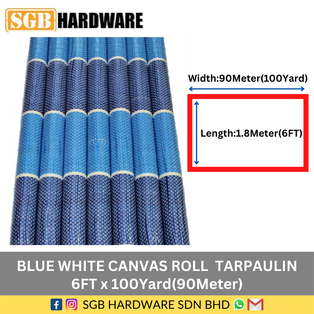 Blue White Canvas Roll Tarpaulin 6ft x 100Yard (90Meter) / Kanvas Biru ...