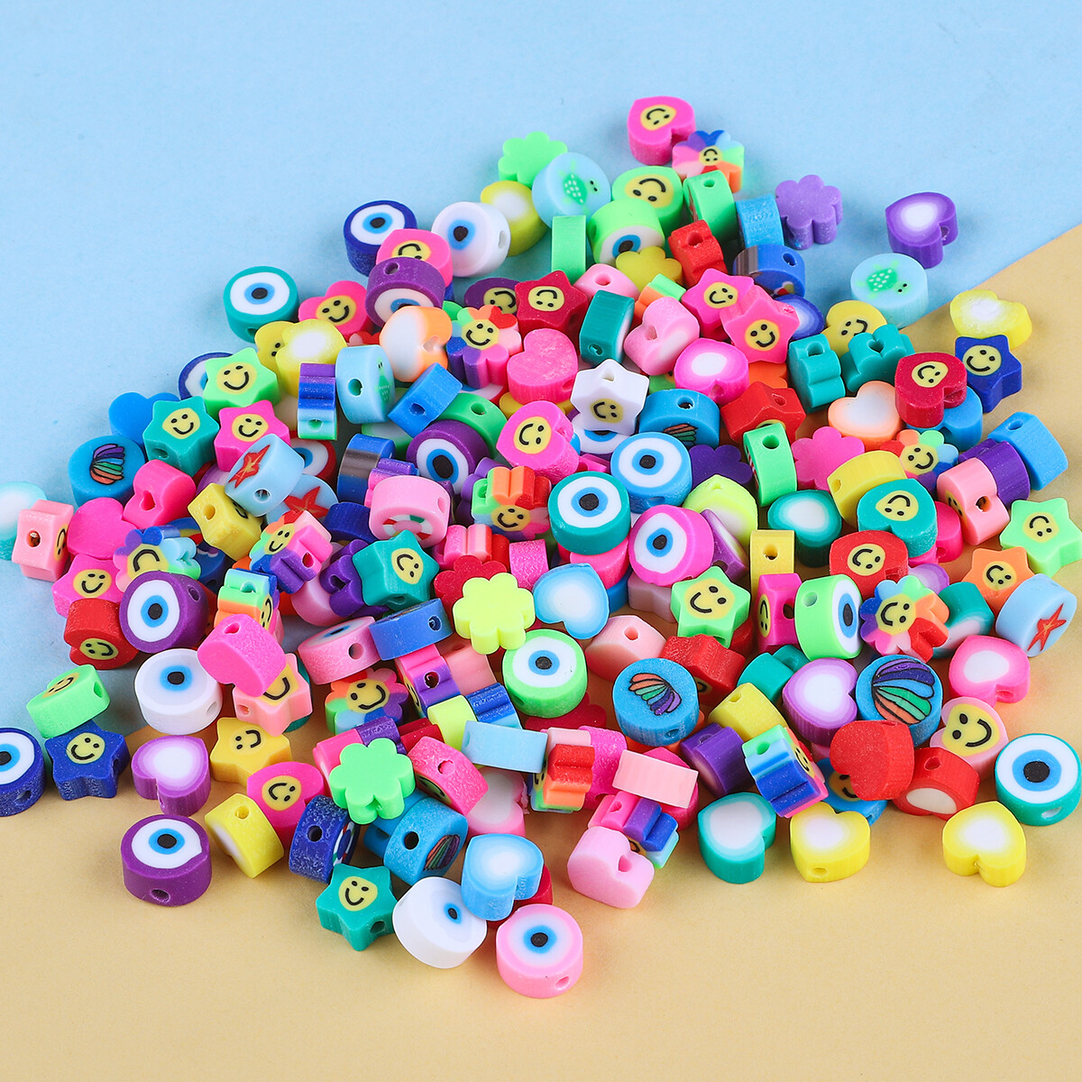 30Pcs Colorful Plum Flower Smiling Face Beads Soft Clay Devil Eye Heart ...