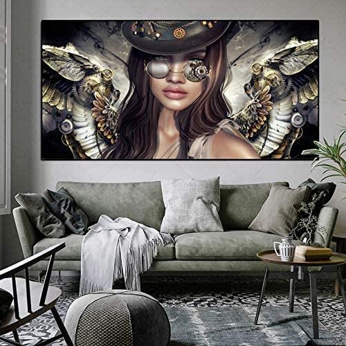 ผ้าใบวาดภาพ Steampunk เทวดาแว่นตา Sex Y ผู้หญิงภาพโปสเตอร์และพิมพ์ภาพ