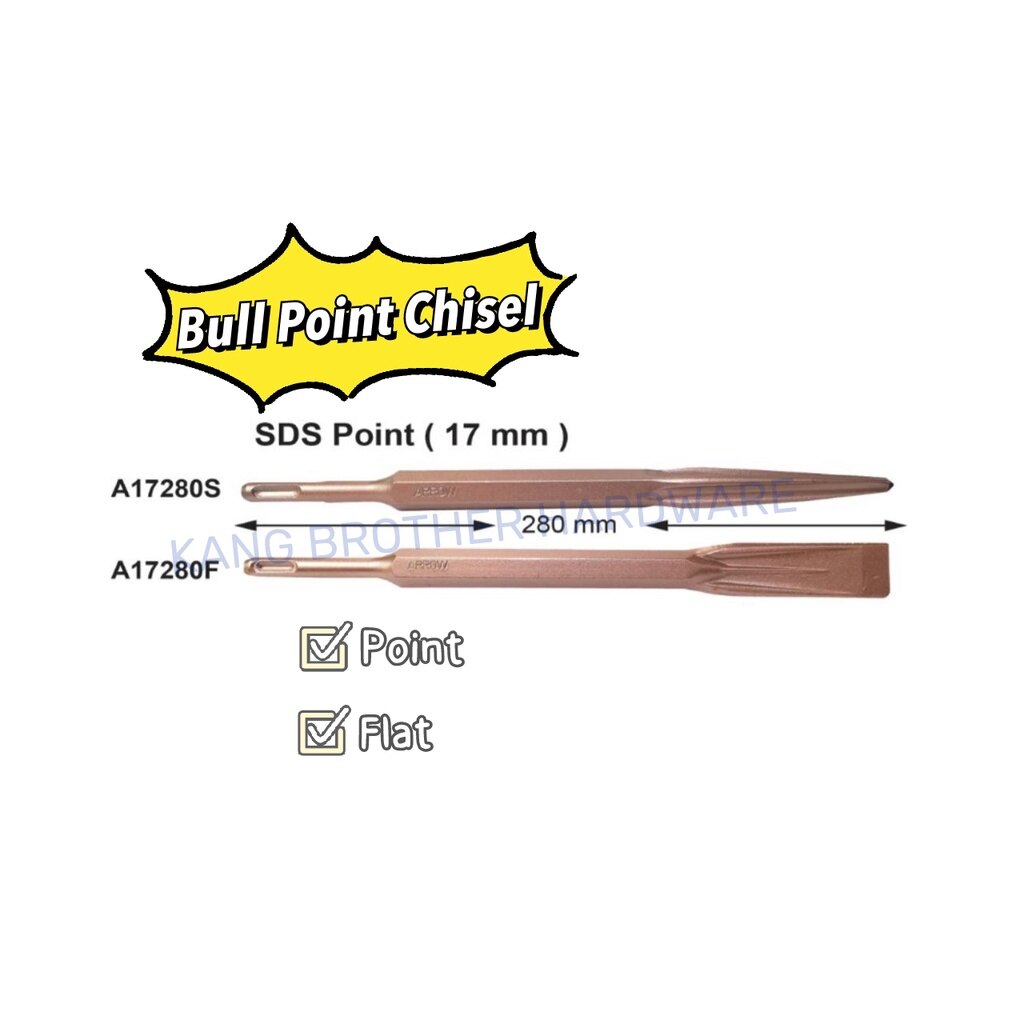 SDS 17mm x 280mm Bull Point Chisel For Rotary Hammer Drill (POINT ...