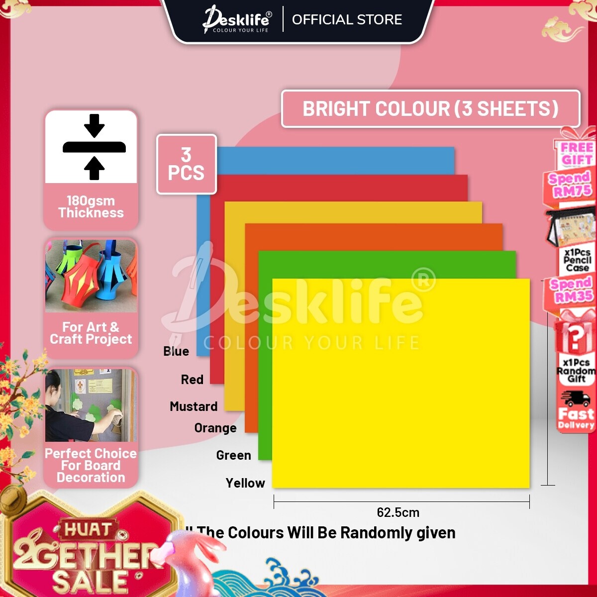 Desklife 180gsm Prima Manila Card Mixed Colour 625mm x 510mm -(ROLL ...