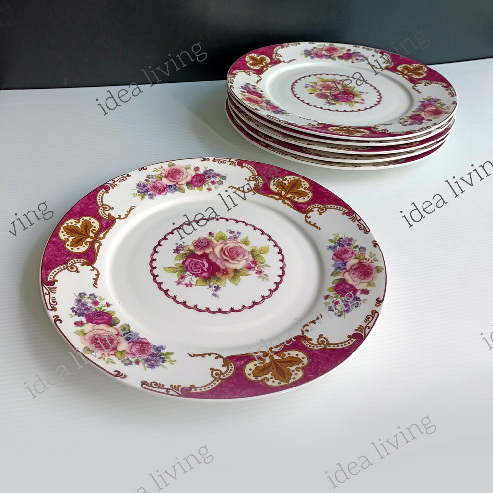 6 Pcs 10.5 Inch Porcelain Dinner Plate Set Pinggan Makan Pinggan Reka ...