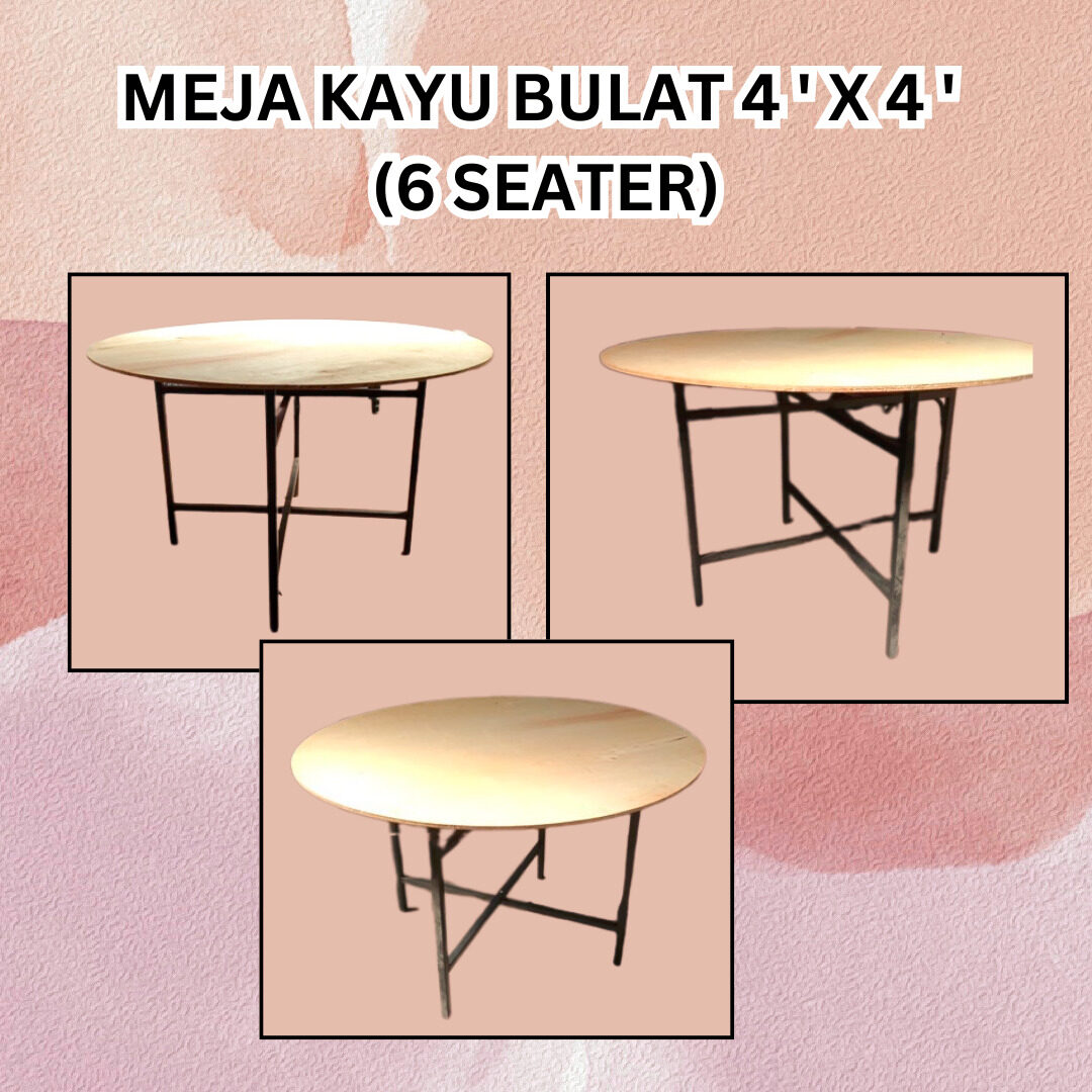 SET MEJA KAYU BULAT 4 KAKI X 4 KAKI ( 6 SEATER ) | Lazada