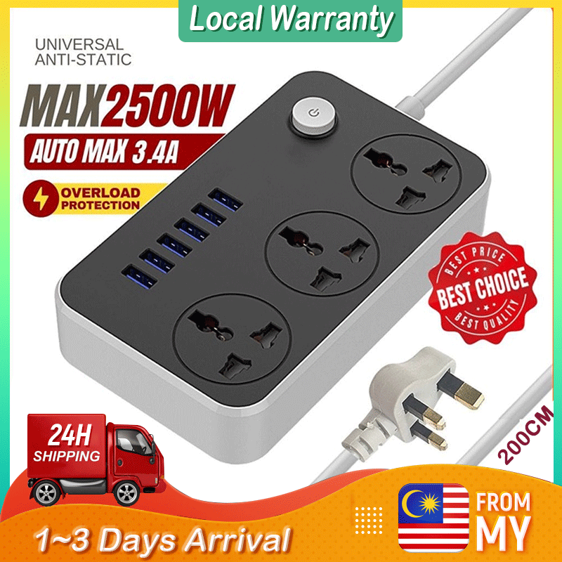 【Hot selling】 6 USB Port 3 Universal Power Strip Extension Plug Power ...
