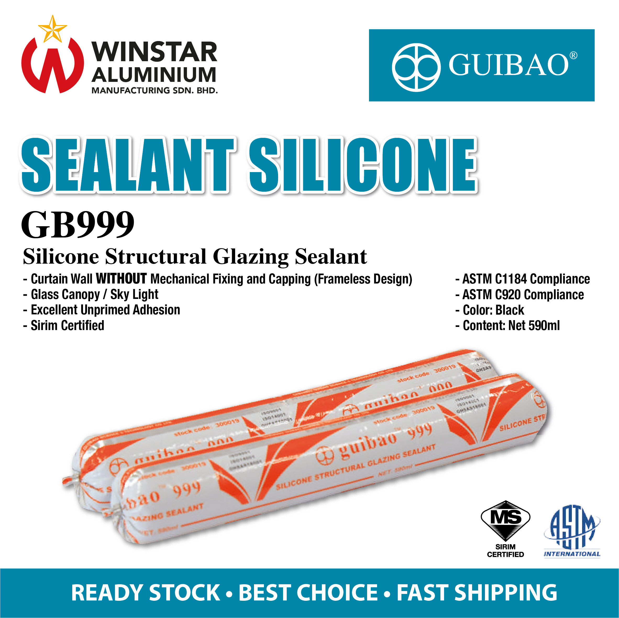 GB999 Guibao Silicone & Sealant Best for Multipurpose (WHITE/BLACK ...