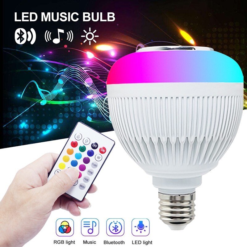 6/12W สมาร์ท E27 RGB เพลงบลูทูธลำโพงหลอดไฟ LED เล่นเพลงโคมไฟหรี่แสงได้ ...