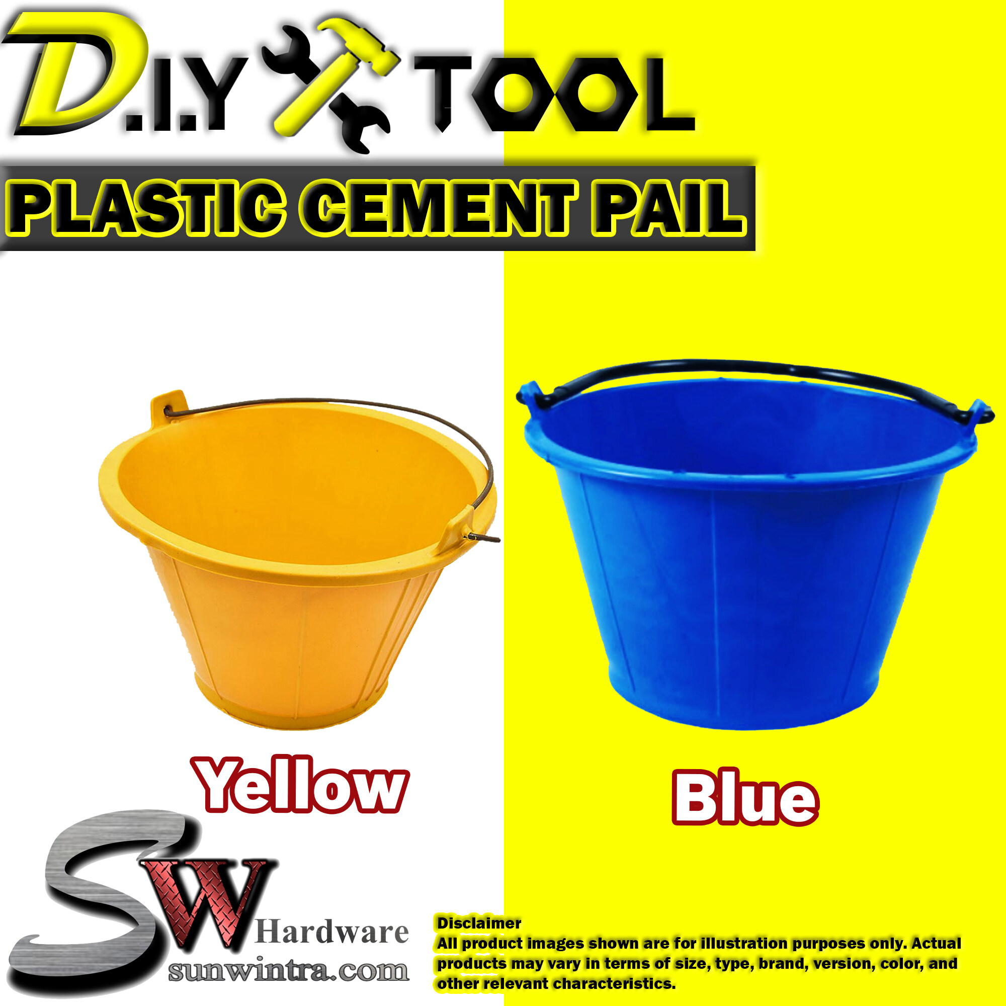 SW Hardware Heavy Duty Cement Bucket Cement Pail Yellow Steel Handle ...