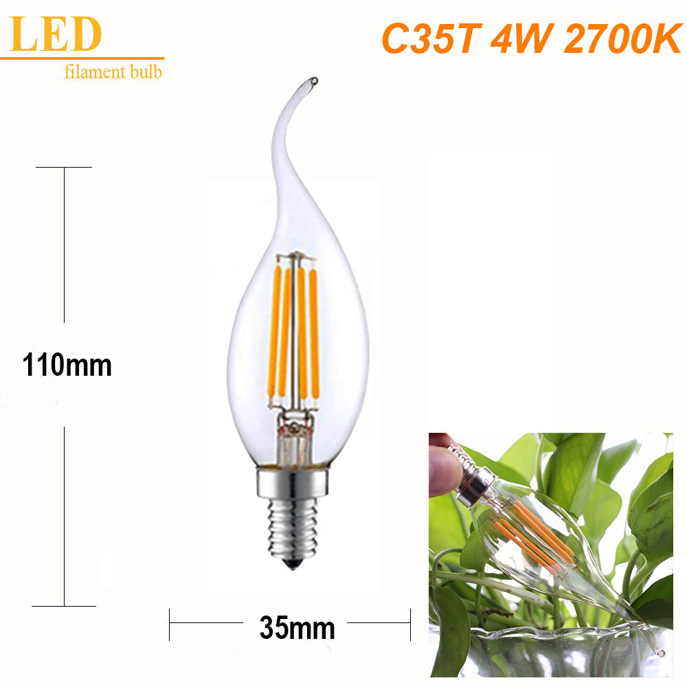 2W 4W Led Filament Bulb E14 Warm White Tubular Candle Bulb Dimmable ...