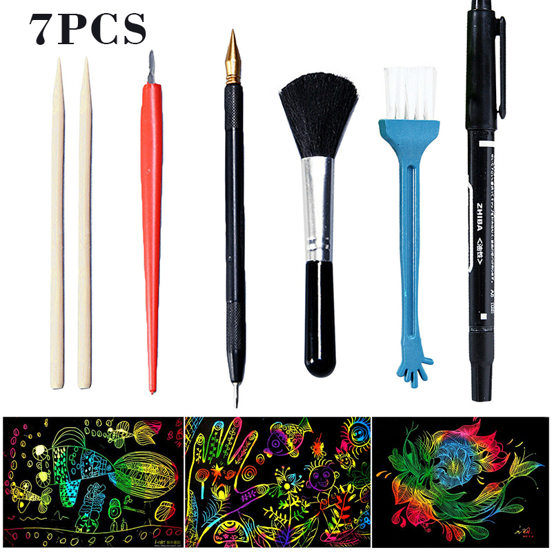 ใหม่7PCS Scratch Art ชุดเครื่องมือพร้อมแท่งไม้ไผ่ Scraper Scratch ปากกา ...