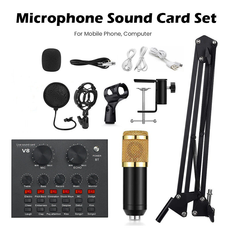 BM800 V8 Microphone Recording Studio Equipment Mic Kit Wt Adjustable Mic Vocal Audio Stereo Live ...