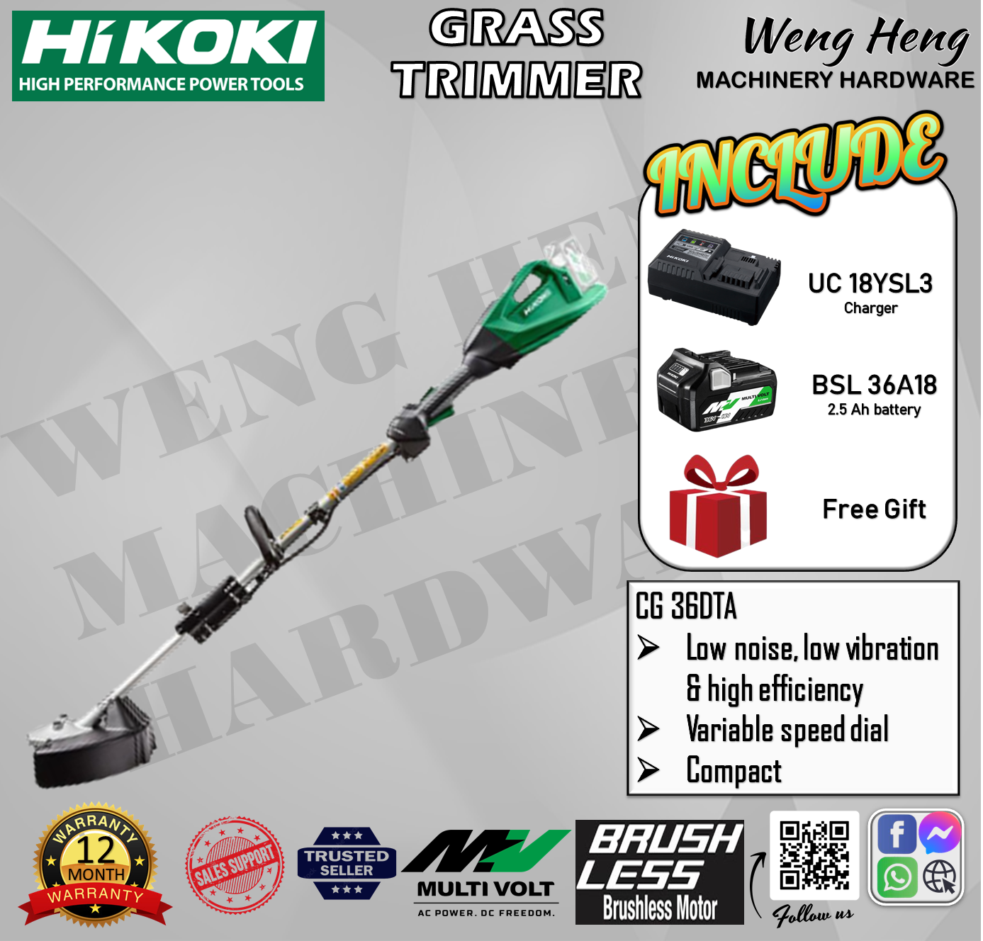 100% Genuine Hitachi/ Hikoki MULTI VOLT (36V series) Brushless Cordless ...