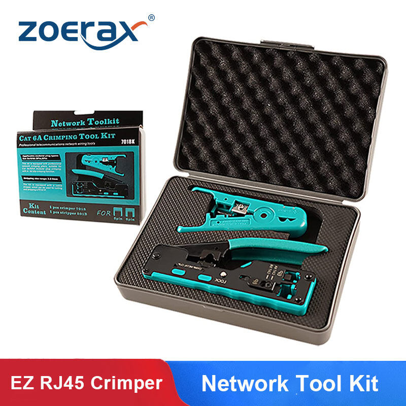 Zoerax RJ45 Pass Through Crimp Tool Kit Ethernet Crimper Cat5 Cat5e ...