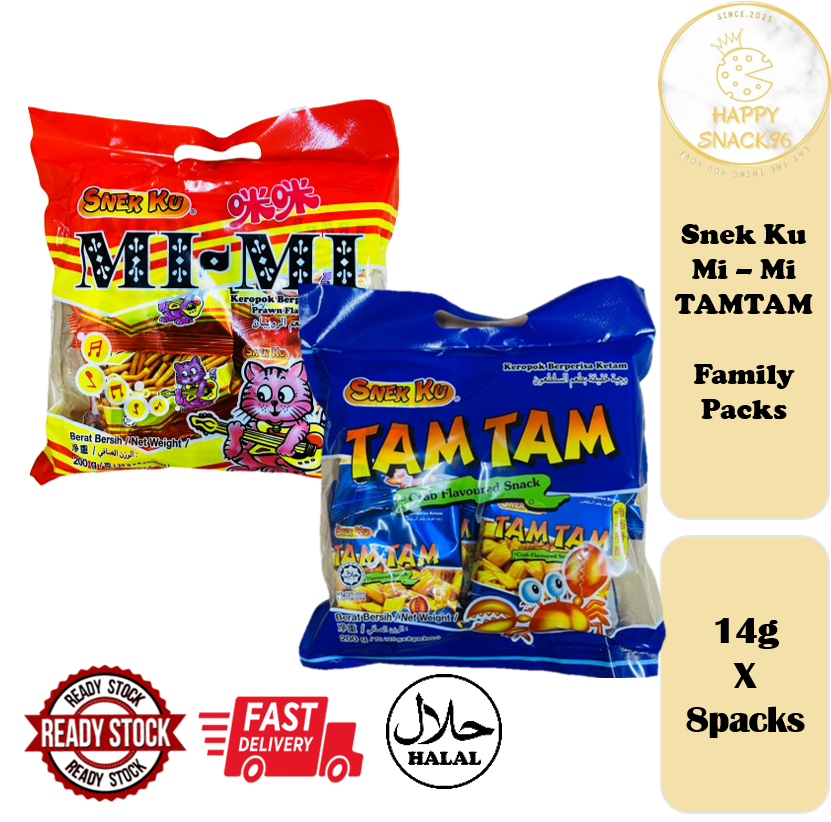 【25g x 8packs】Snek Ku MiMi Prawn Flavour Snacks/ TAM TAM Crab Flavour ...