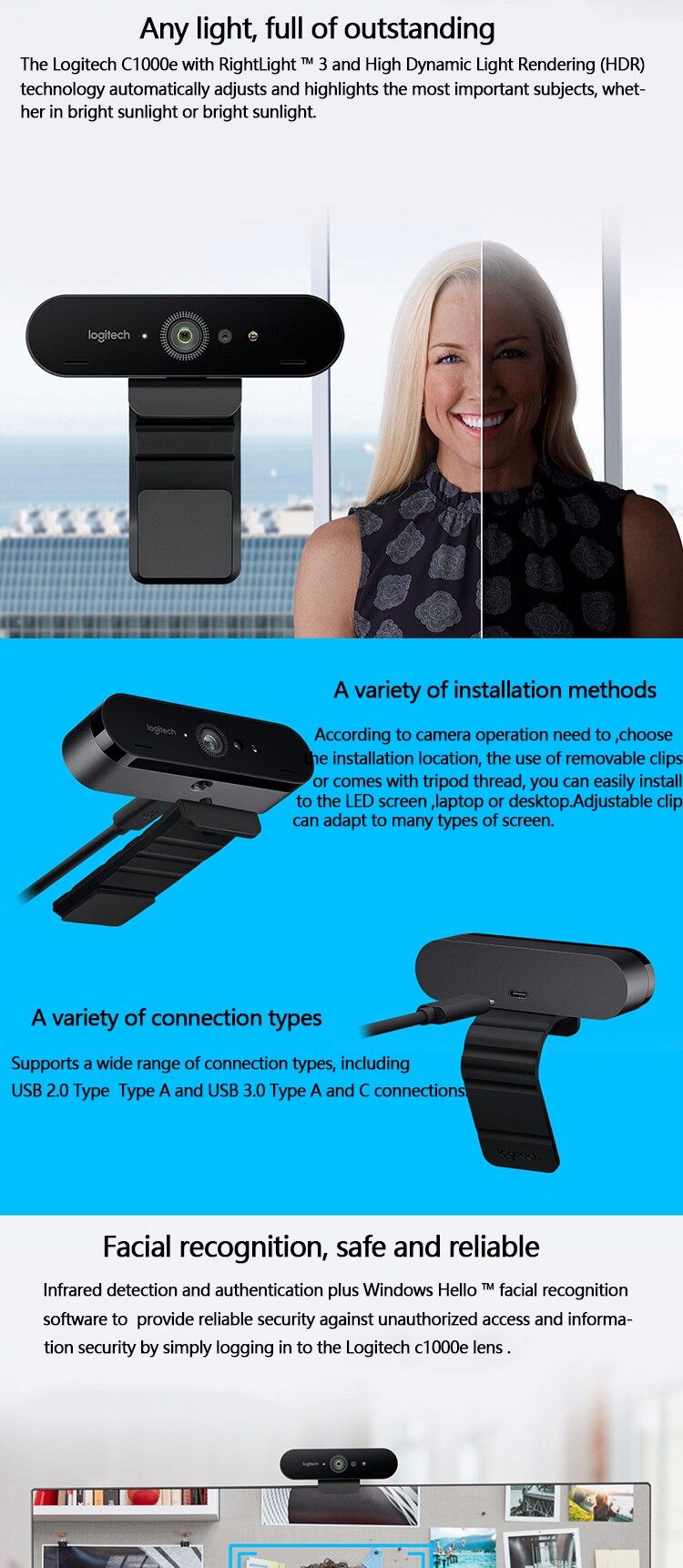 [Ready to Ship] Logitech BRIO C1000e Webcam Smart 4K Pro Ultra HD 1080p ...