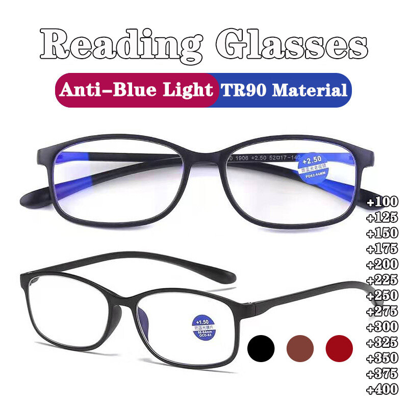 แว่นตาอ่านหนังสือป้องกันแสงสีฟ้า,แว่นสายตายาววัสดุ100สำหรับผู้หญิงผู้ชายพร้อมเกรด + 400ถึง ...