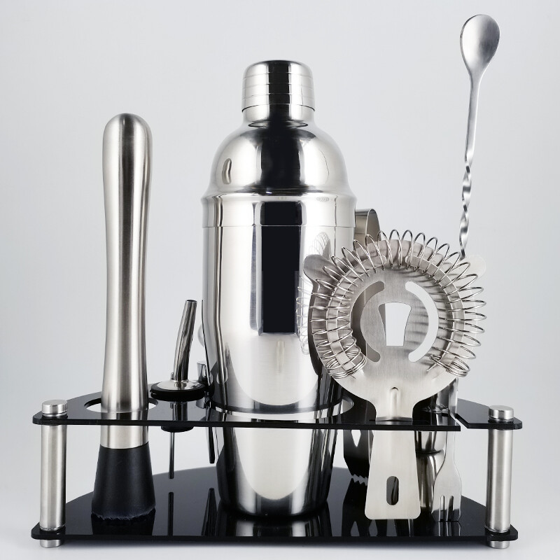 800/600ml Black, Rose Gold Cocktail Shaker Set Jigger Muddler Strainer ...