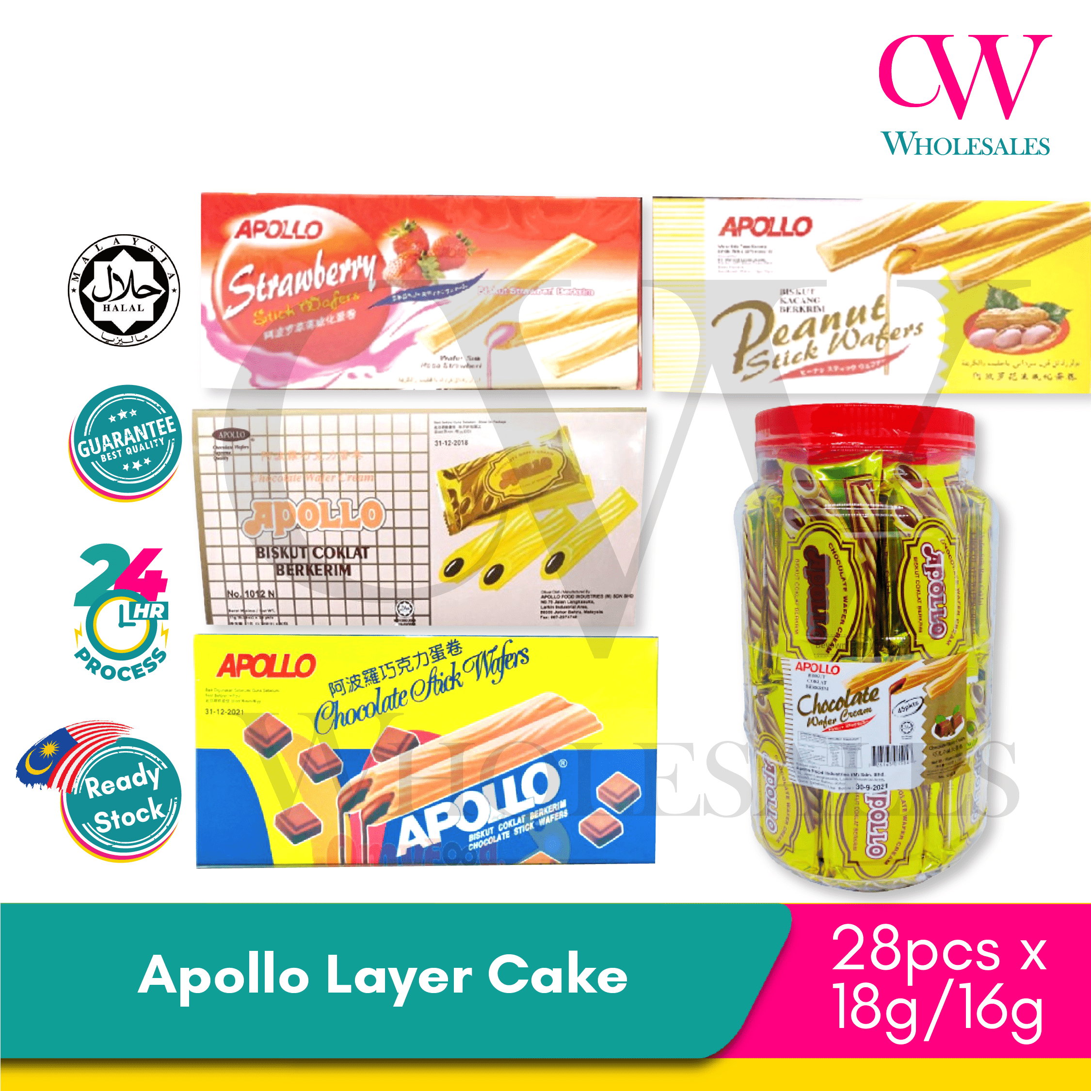 Apollo Stick Wafers Strawberry 11gm x 30pkts Apollo Stick Wafers Peanut 11gm x 30pkts Apollo ...