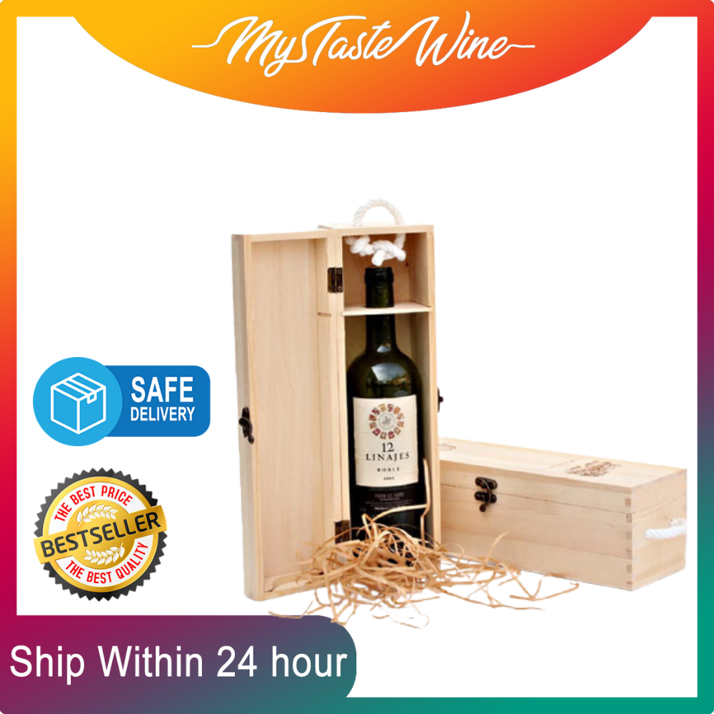 MyTasteWine Vintage Wooden Single Red Wine Bottle Box Carrier Crate ...