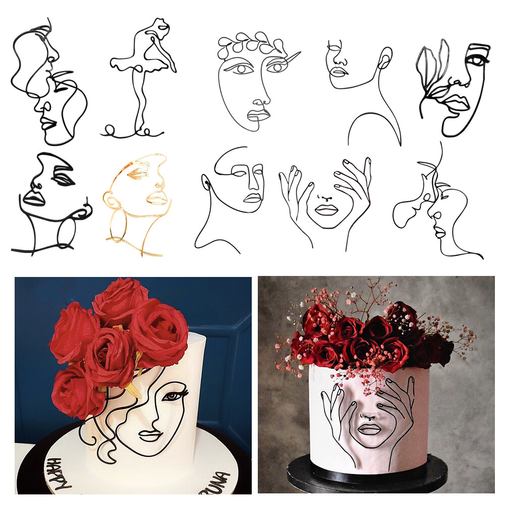 qiaolis Acrylic Abstract Minimalist Art Lady Face Cake Topper Girl ...