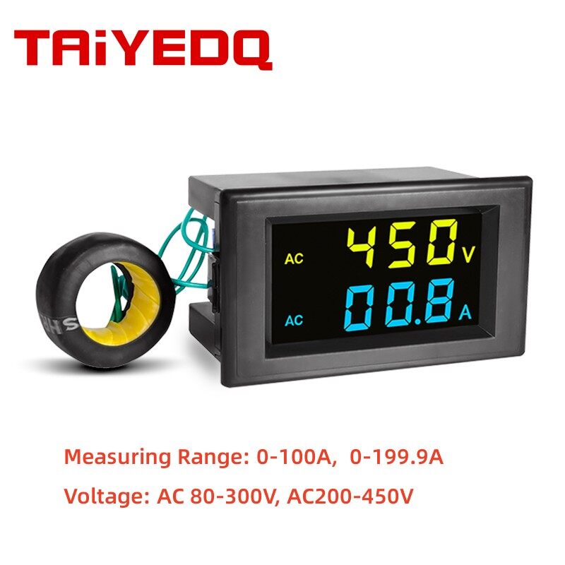 Panel Meter AC 220V380V100A Detector LCD Digital Dual Display Voltage ...