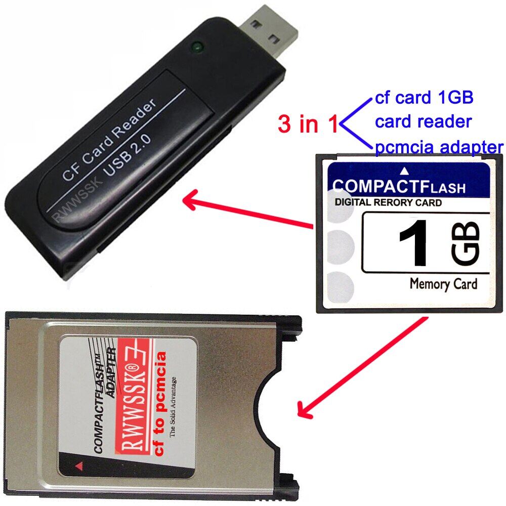 3 in 1 PCMCIA 68pin Card Adapter+USB2.0 Card Reader+Cf Card 128MB 256MB ...