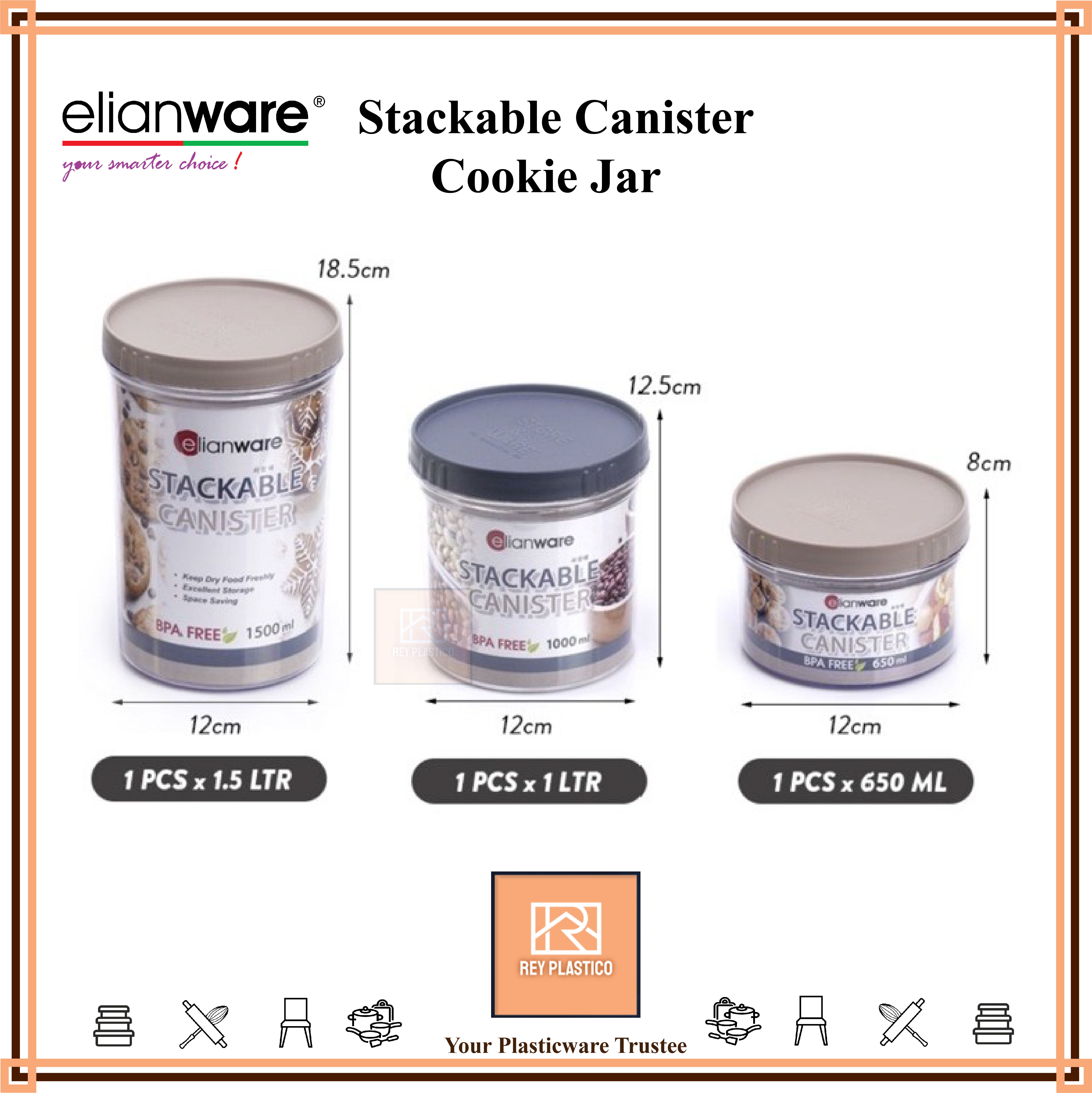 Elianware Stackable Canister / Cookie Jar / Food Storage / Snack Containe/ Bekas Biskuit/ Bekas ...